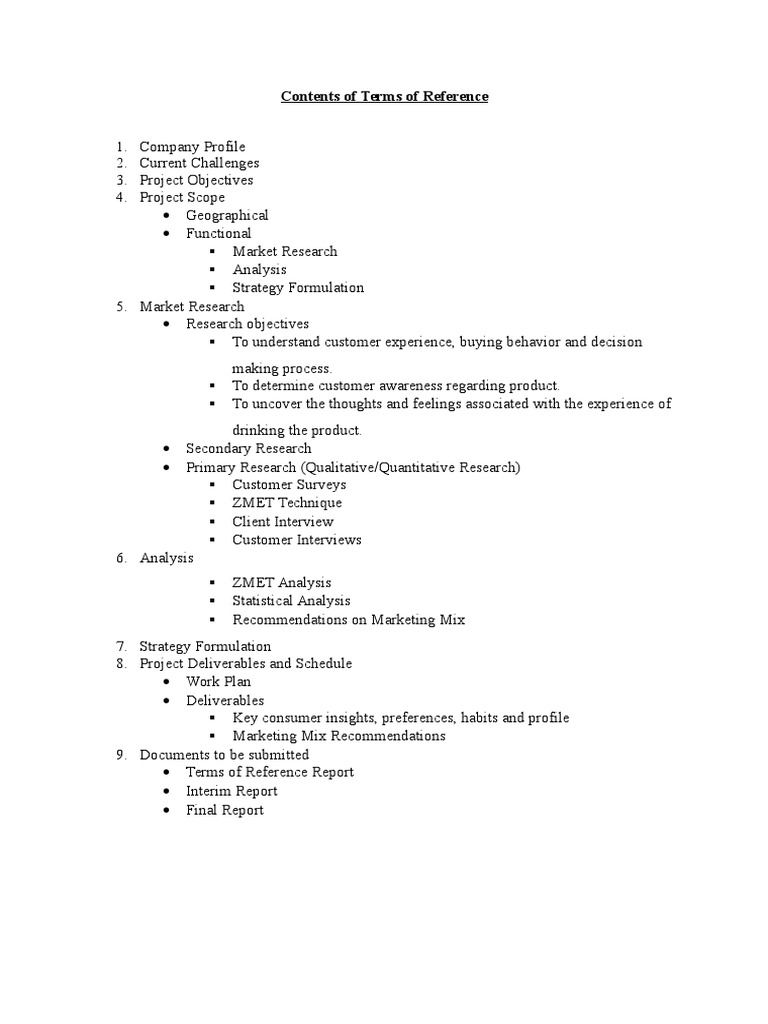 Contents of Terms of Reference | PDF