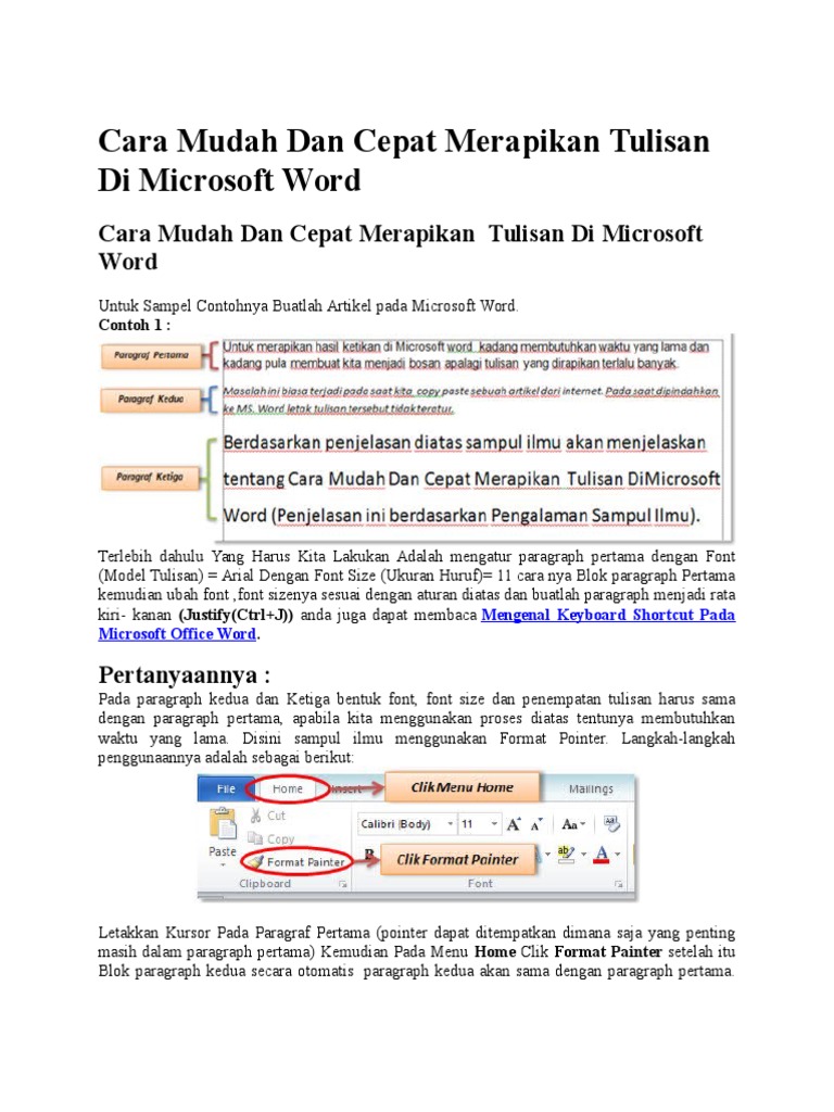 Cara Mudah Dan Cepat Merapikan Tulisan Di Microsoft Word | PDF