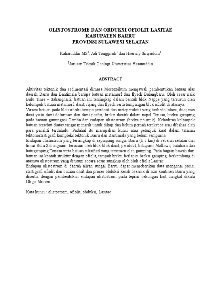 Olistostrom Dan Obduksi Ofiolit Lasitae | PDF