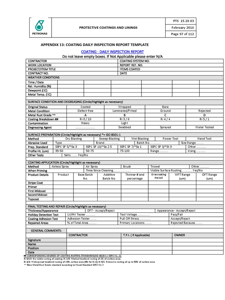 Coating Inspection Report Template | PDF | Science & Mathematics ...