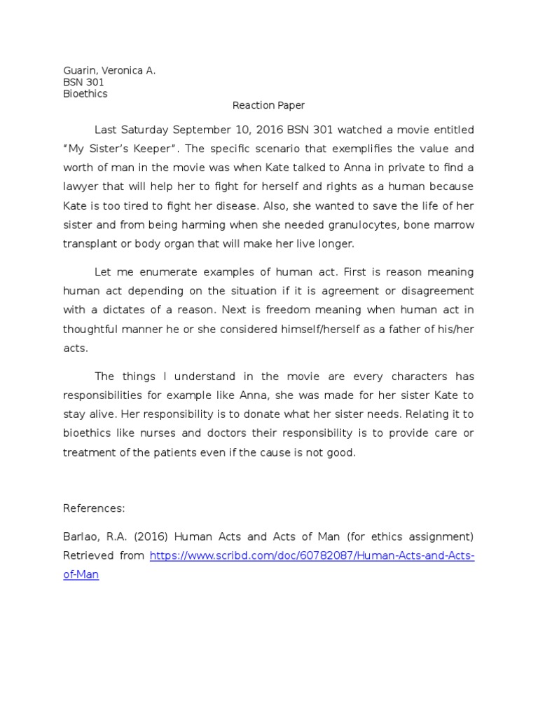 Bioethics Insights from "My Sister's Keeper" | PDF | Self-Improvement