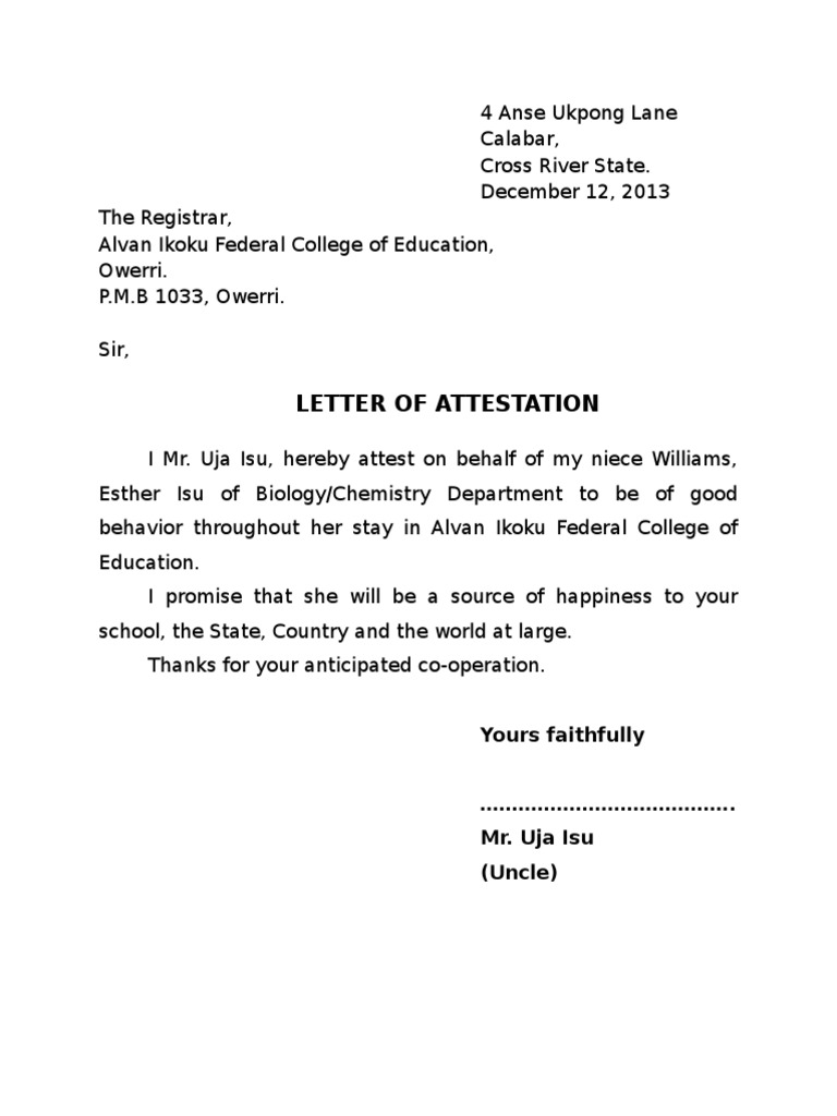 Attestation Letter for Esther Isu | PDF