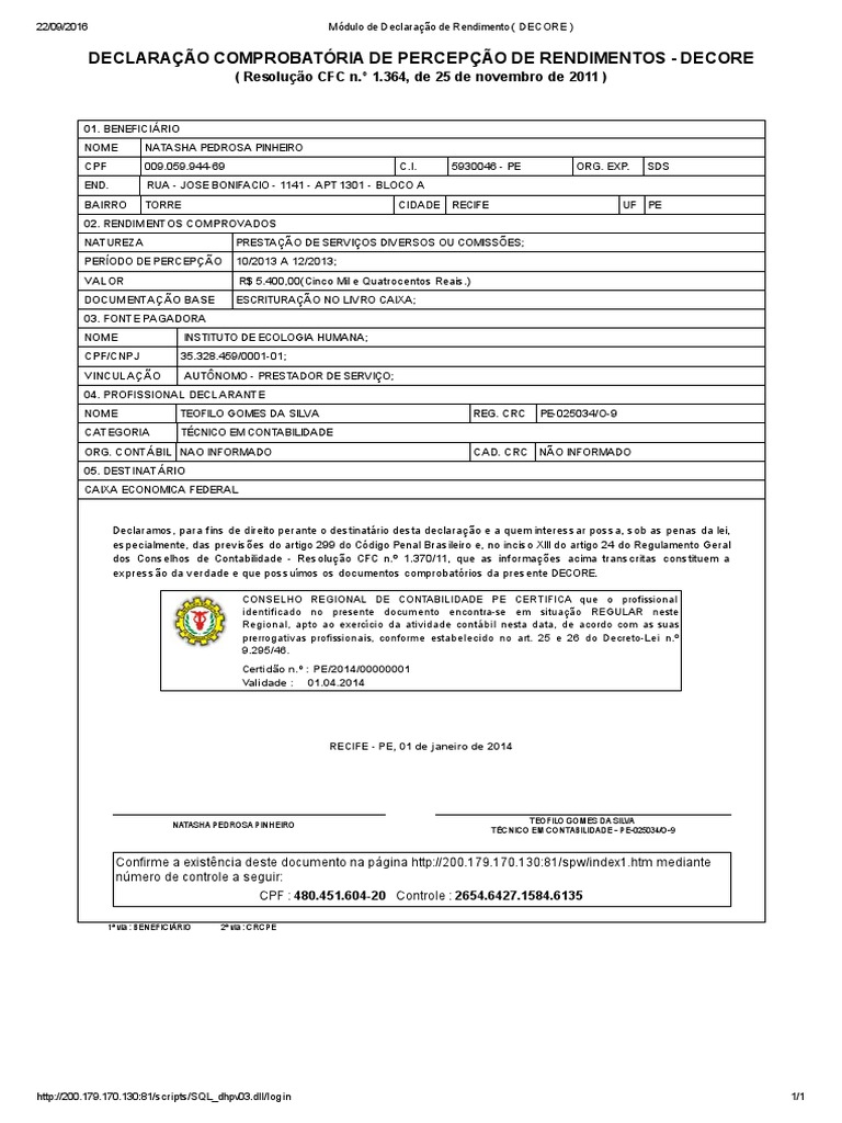 Módulo de Declaração de Rendimento (DECORE) PDF | PDF | Contabilidade ...