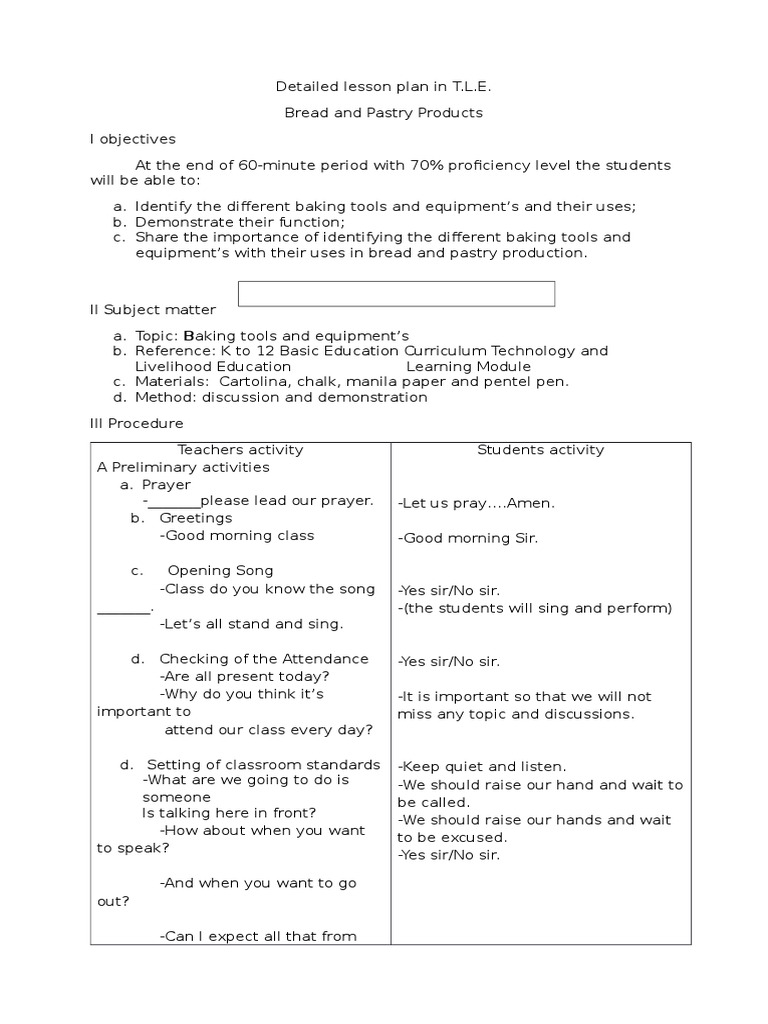 Detailed Lesson Plan in T.L.E | PDF | Cakes | Dutch Oven
