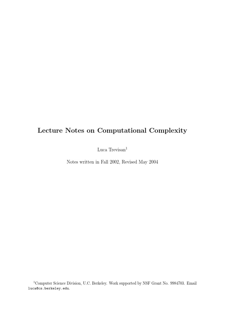 Computational Complexity Theory170pagesnotespdf Time Complexity Computational Complexity 