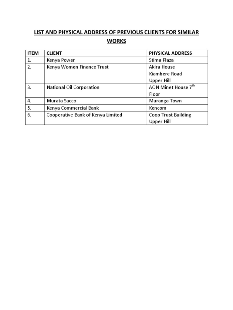Previous Clients and Addresses List | PDF | Travel
