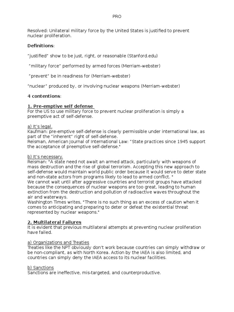 Resolved: Unilateral Military Force by The United States Is Not ...