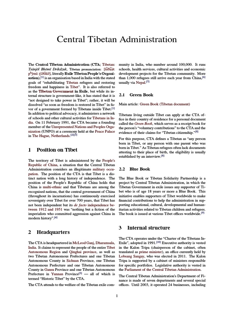 Overview of Central Tibetan Administration | PDF | Tibet | Government