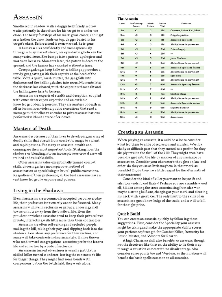 Dungeons and Dragons 5E - Assassin Class | Leisure | Sports