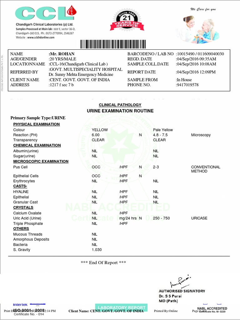 mr. Rohan: Clinical Pathology Test Name Result Unit Status Ref. Range ...