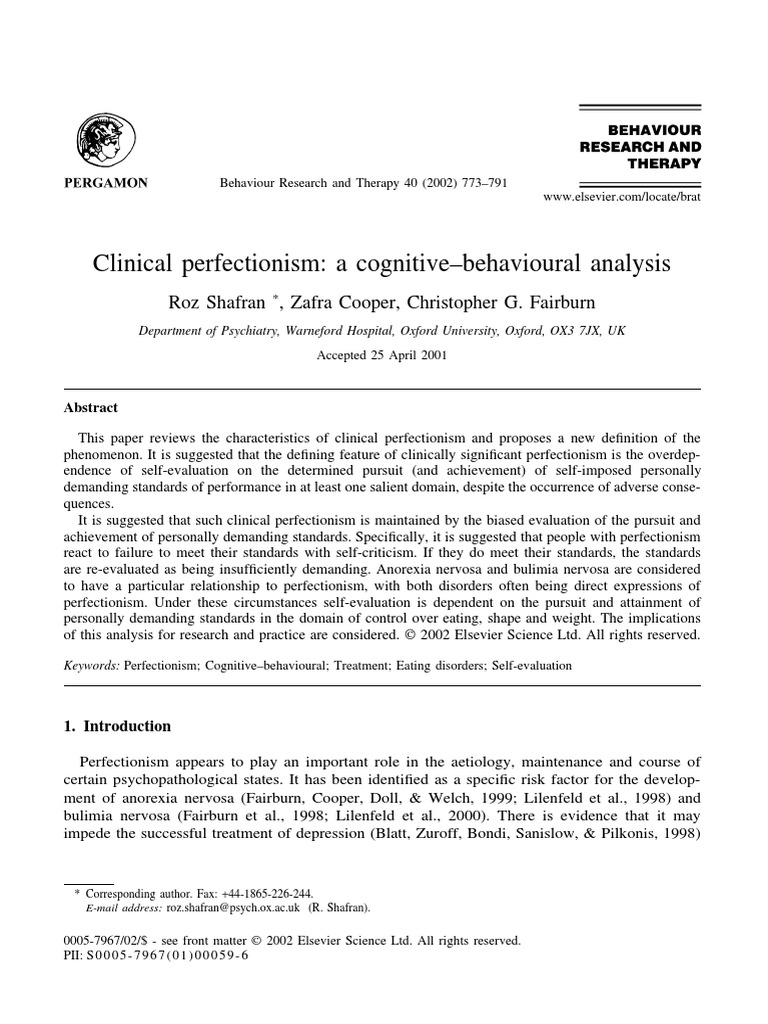 CLINICAL PERFECTIONISM - A COGNITIVE BEHAVIORAL ANALYSIS - Fairburn ...