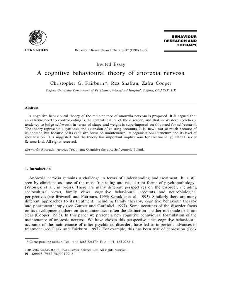 A COGNITIVE BEHAVIOURAL THEORY OF ANOREXIA NERVOSA - Fairburn, Cooper ...