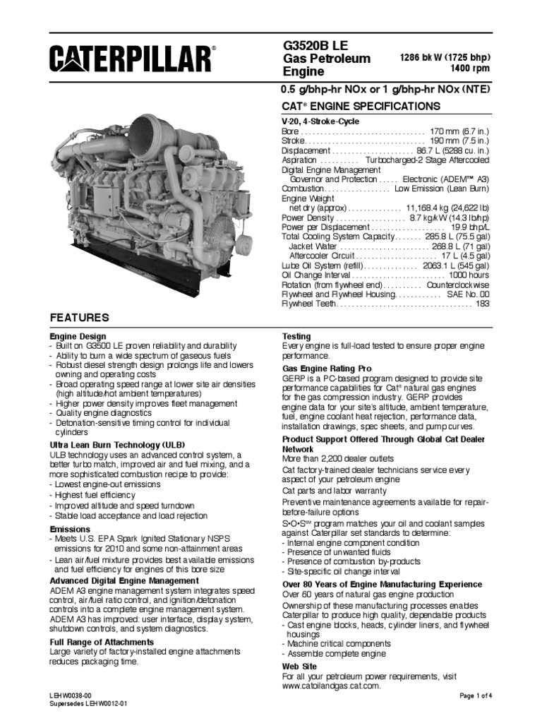 Engine Especifications G3520B | PDF | Engines | Engine Technology