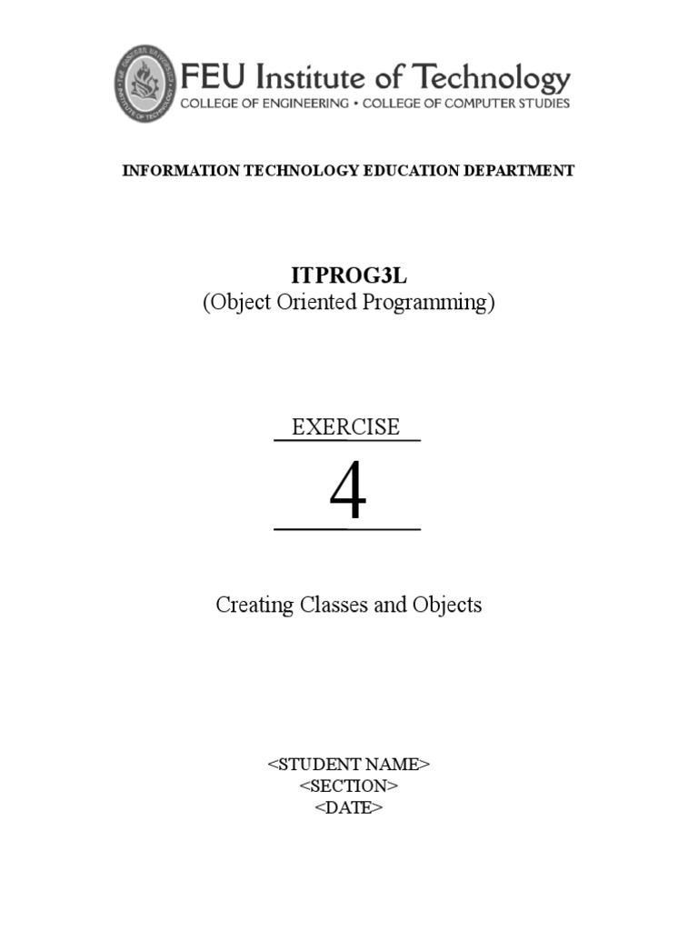 Itprog3l Lab Exercise 4 Creating Classes And Objects Pdf Class Computer Programming