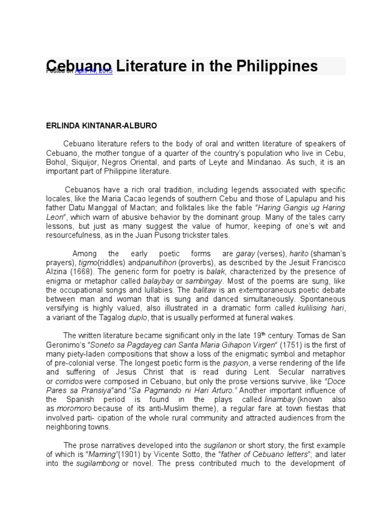 Cebuano Literature in the Philippines | Poetry | Fiction & Literature