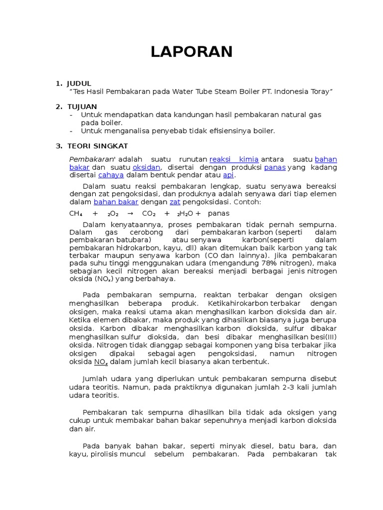 Report Combustion Test Di Boiler | PDF