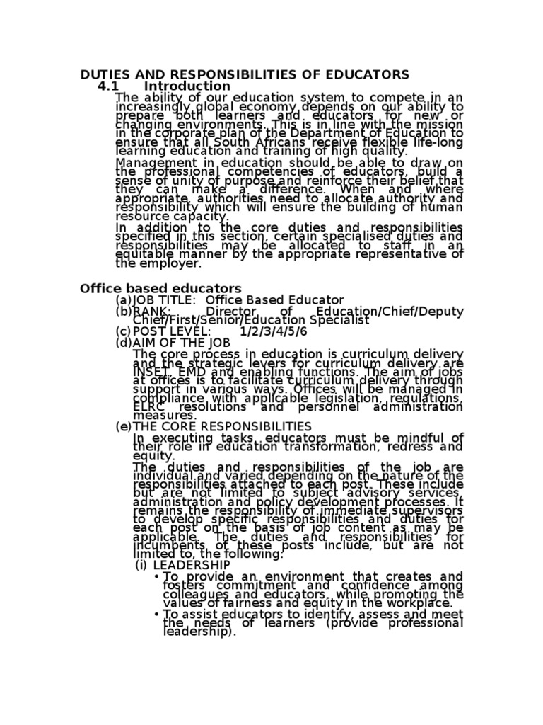 Duties and Responsibilities of Educators | PDF | Curriculum | Learning