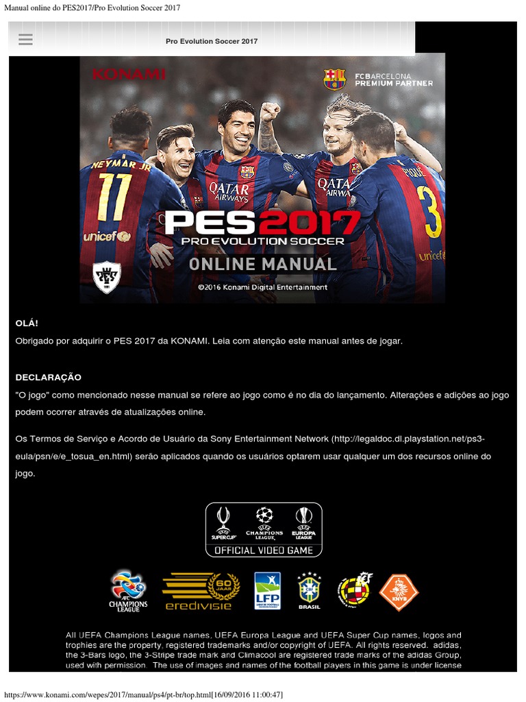 Manual Online Do PES2017 - Pro Evolution Soccer 2017 | PDF | Internet ...