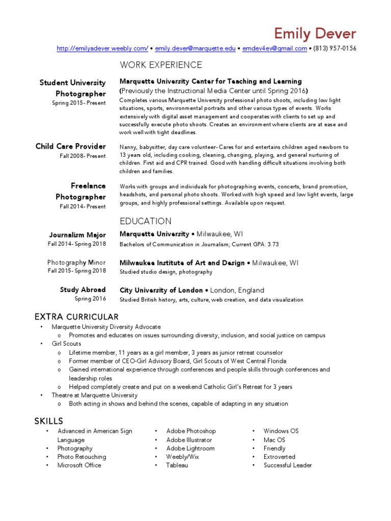 Emily Dever: Work Experience | PDF