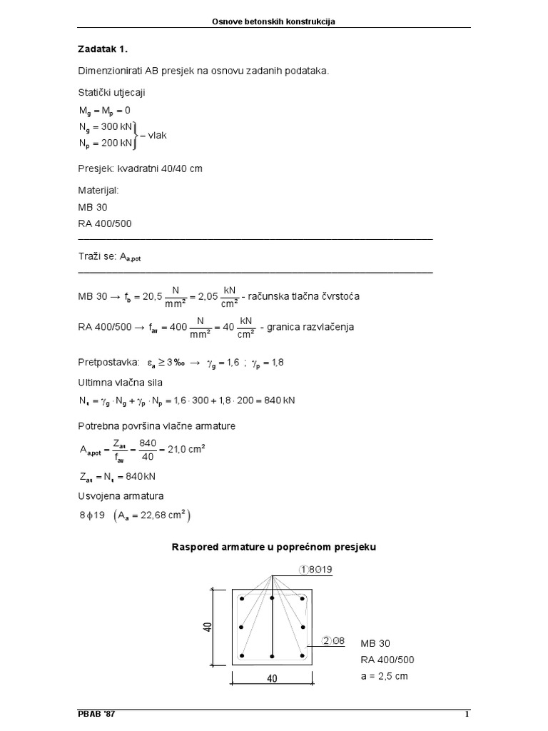 PBAB-87 - 1-5 Zadaci Osnove Betonski Konstrukcija | PDF