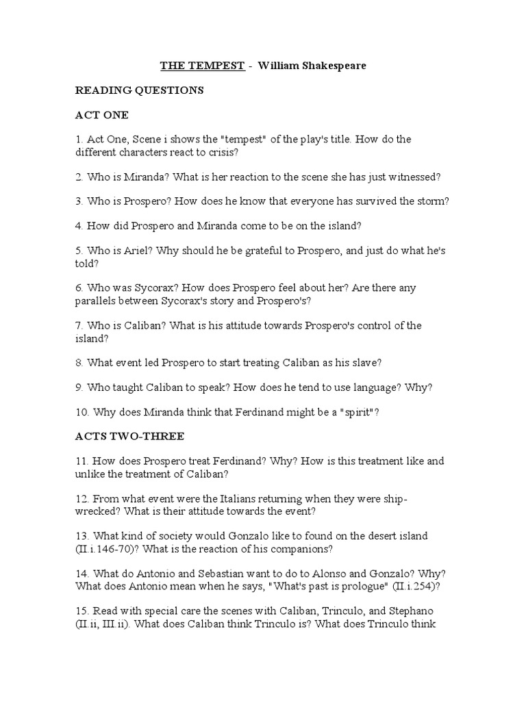 The TEMPEST Discussion Questions | PDF | The Tempest