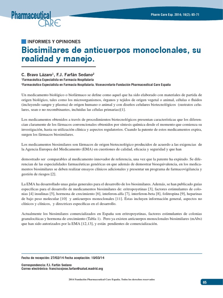 Biosimilares de Anticuerpos Monoclonales Su Realidad y Manejo | PDF | Anticuerpo Monoclonal ...