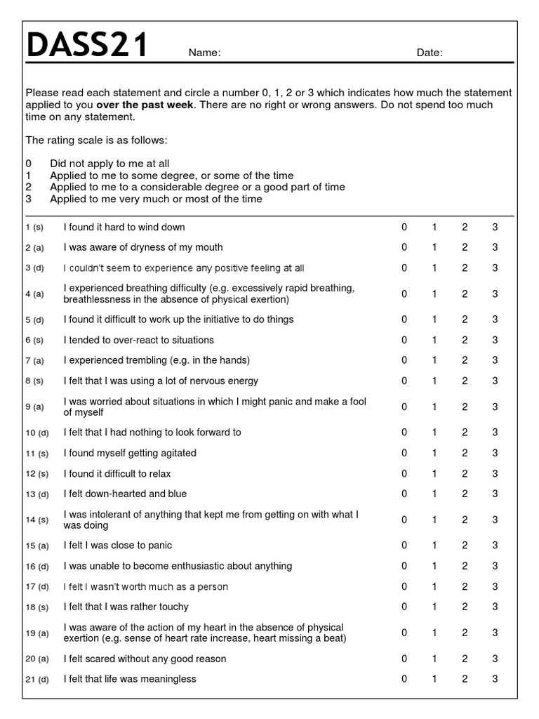 Dass Score Guide PDF | Anxiety | Major Depressive Disorder
