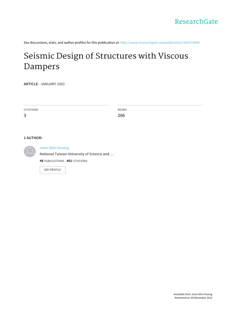 Seismic Design of Structures With Viscous Dampers | PDF | Earthquake Engineering | Viscosity