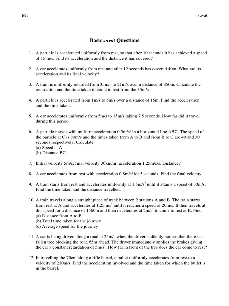 SUVAT Practice Worksheet | PDF | Science & Mathematics
