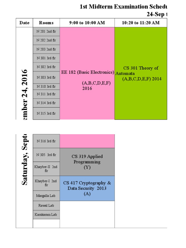 1st Midterm Examination Schedule of CS, Fall 2016, Final Version | PDF ...