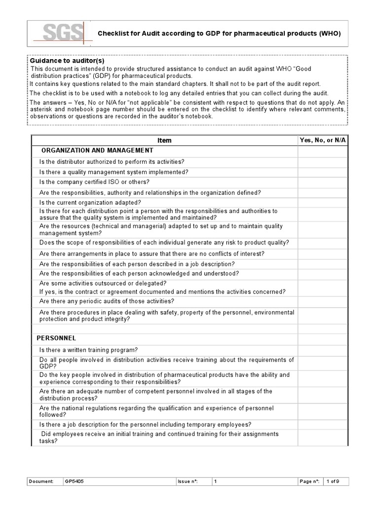 Gp5405 Gdp-Who Checklist | PDF | Warehouse | Shelf Life
