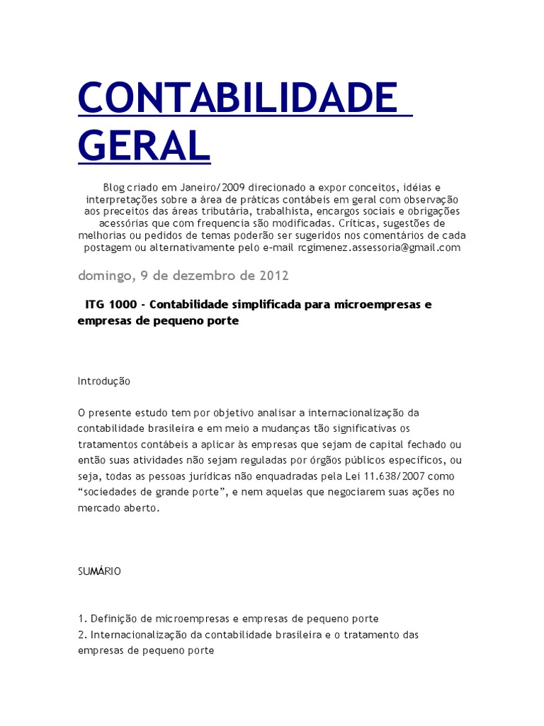 Contabilidade Geral Itg 1000 | PDF | Relatório anual | Contabilidade