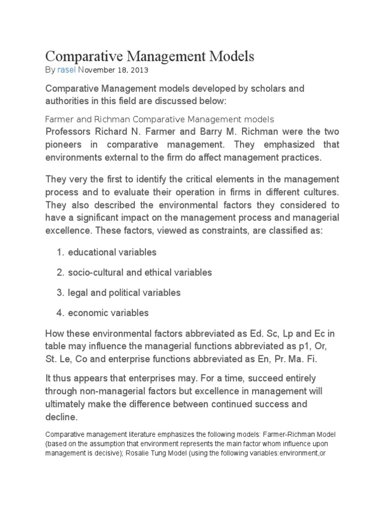 Comparative Management Models | PDF | Resource | Science