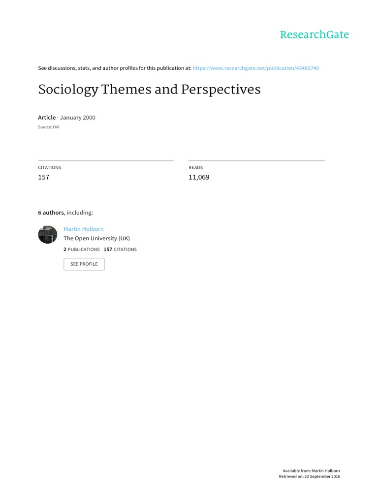 Sociology Themes and Perspectives Explained | PDF