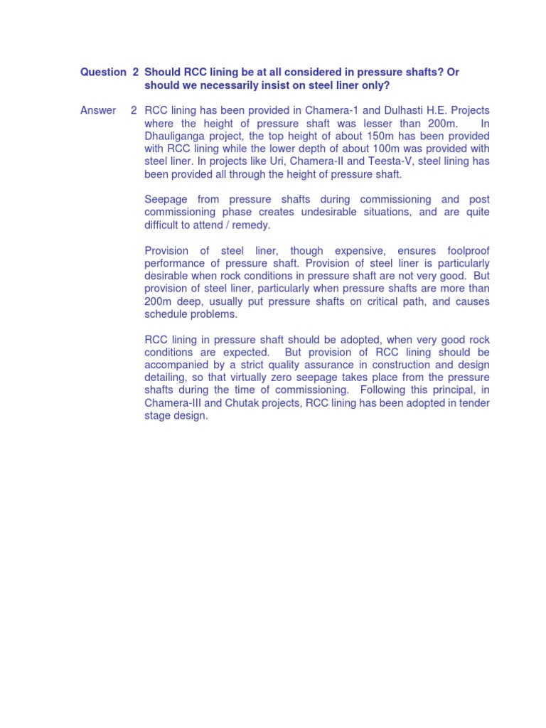 RCC Lining in Pressure Shaft | PDF | Computers