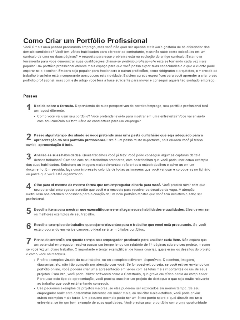 Como Criar Um Portfólio Profissional - 8 Passos | PDF | Entrevista ...