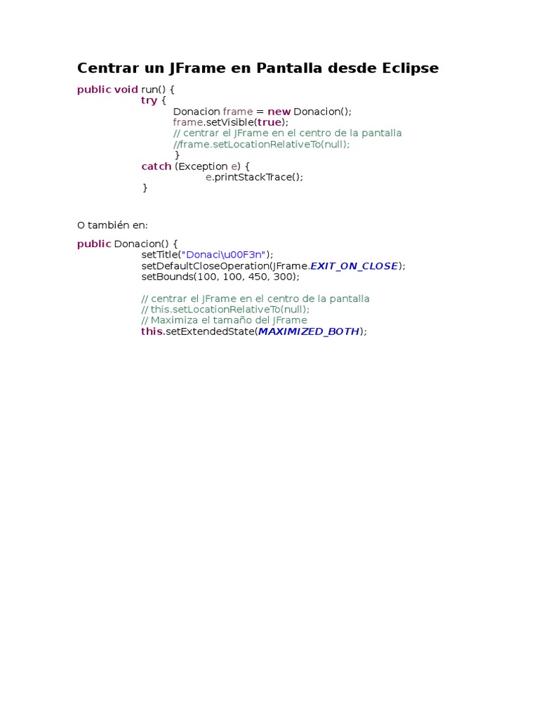 Centrar Un JFrame en Pantalla Desde Eclipse | PDF