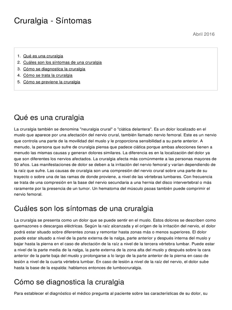 Cruralgia Sintomas 10112 O5gfws | PDF | Medicina | Especialidades Medicas