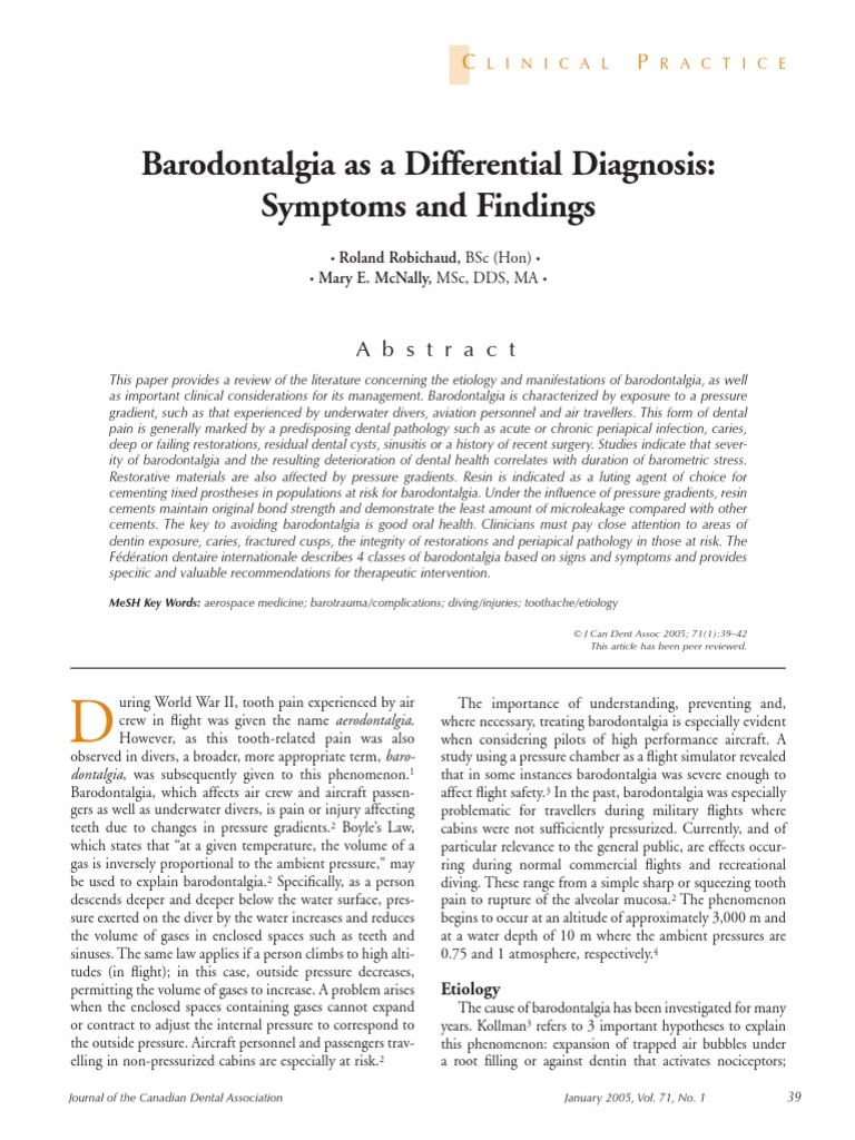 Barodontalgia As A Differential Diagnosis PDF | PDF | Scuba Diving ...