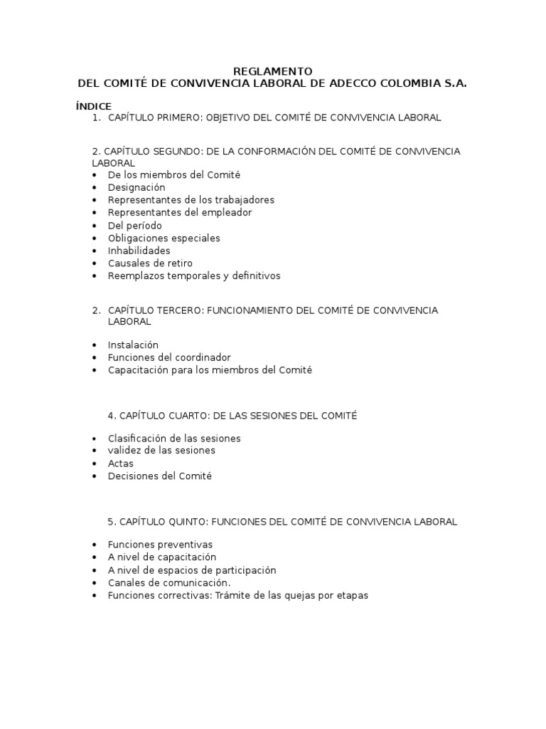 Reglamento Comite de Convivencia Laboral | Derecho laboral | Votación