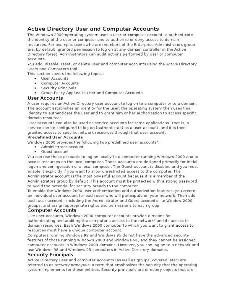 Active Directory User and Computer Accounts | PDF | Group Policy ...