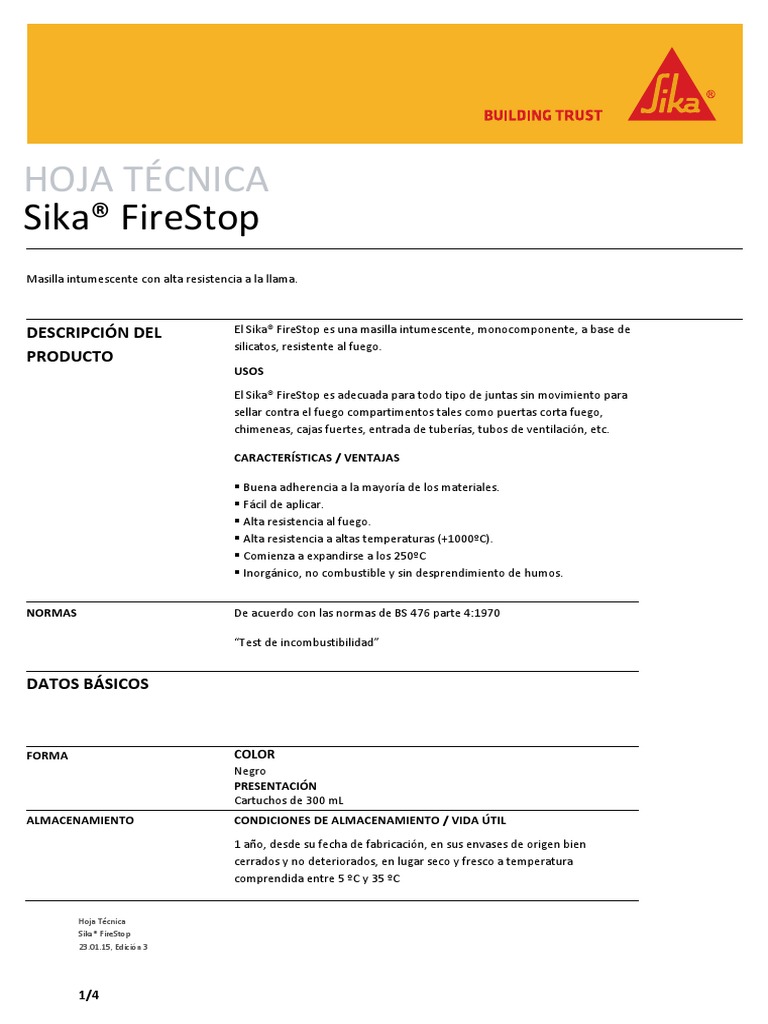 Ficha Tecnica de HT-SIKA Firestop | PDF | Agua | Química