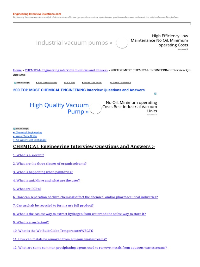 Chemical Engineering Interview Guide | PDF | Heat Exchanger | Fourier ...