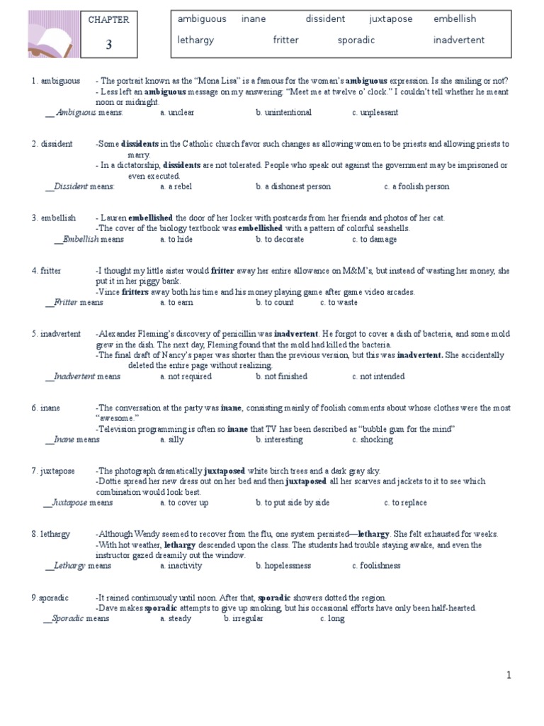 Chapter 3 Vocabulary and Context Guide | PDF | Self-Improvement