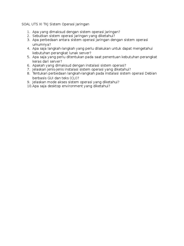SOAL UTS XI TKJ Sistem Operasi Jaringan Semester 1 | PDF | Komputer