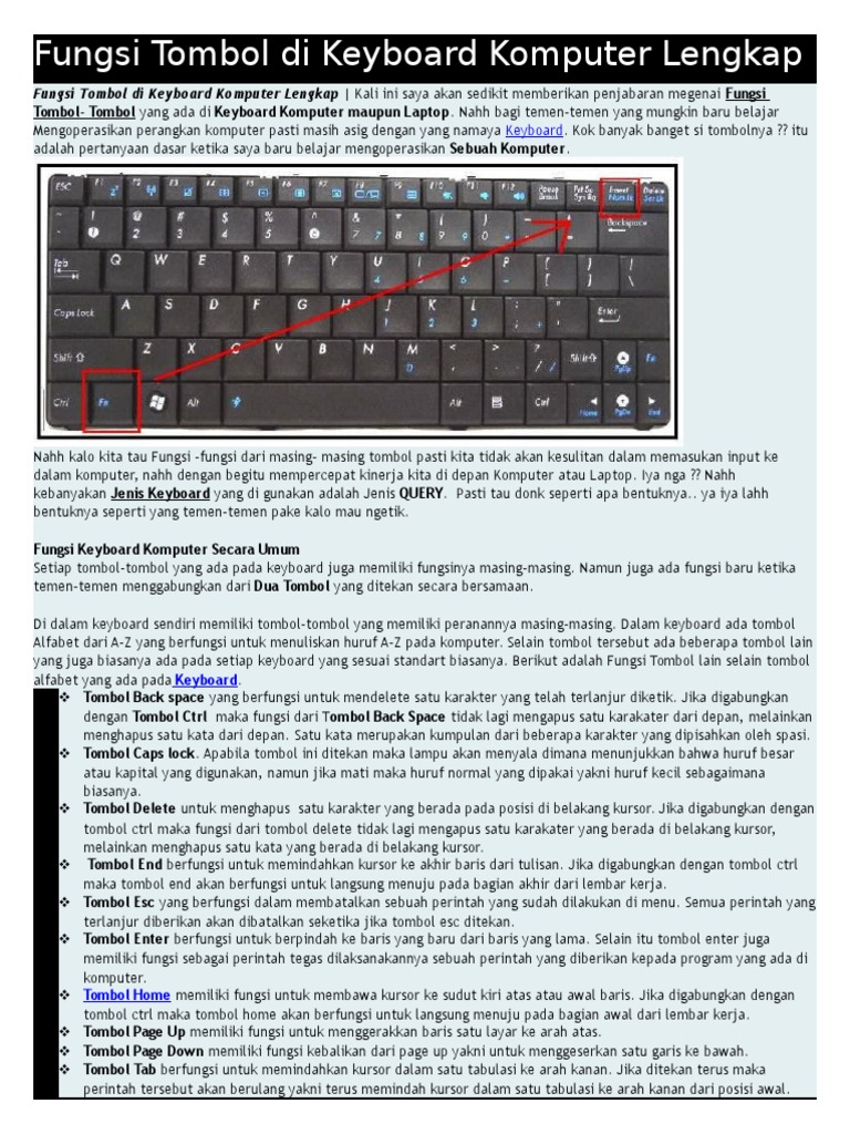 Fungsi Lengkap Tombol Keyboard Komputer | PDF