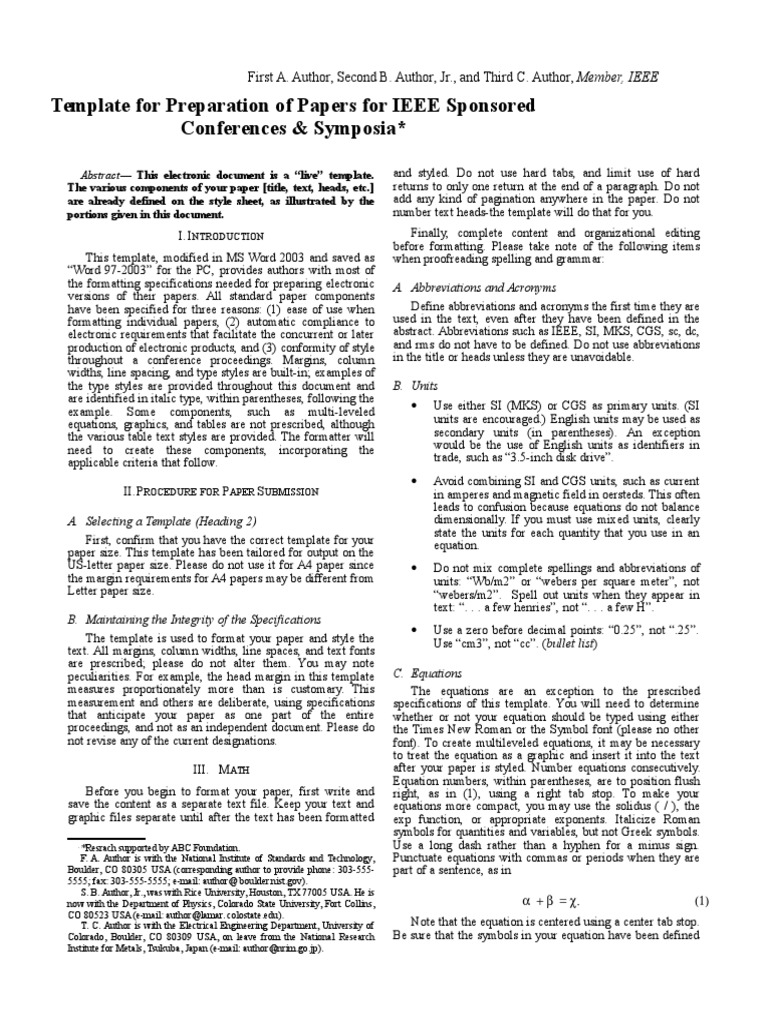 Template For Preparation of Papers For IEEE Sponsored Conferences ...