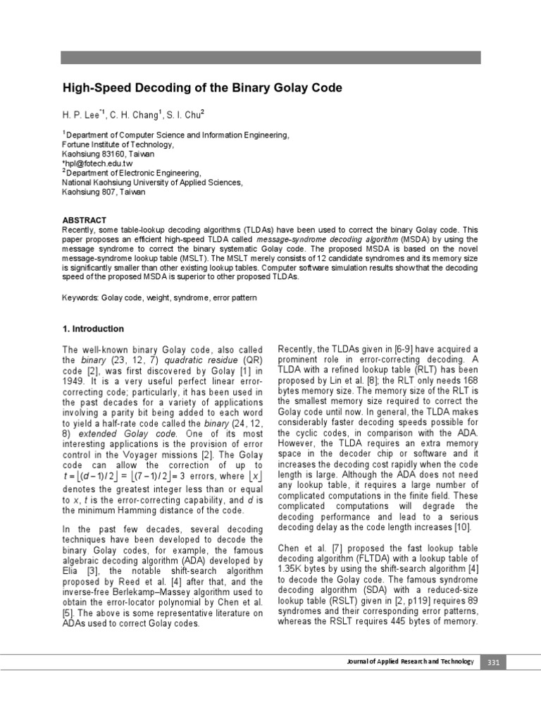 Golay Codes | PDF | Algorithms | Error Detection And Correction Golay Codes | PDF | Algorithms | Error Detection And Correction