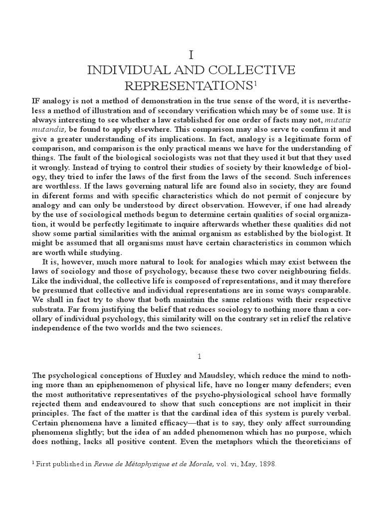 Individual and Collective Representations - Emile Durkheim | PDF | Idea ...