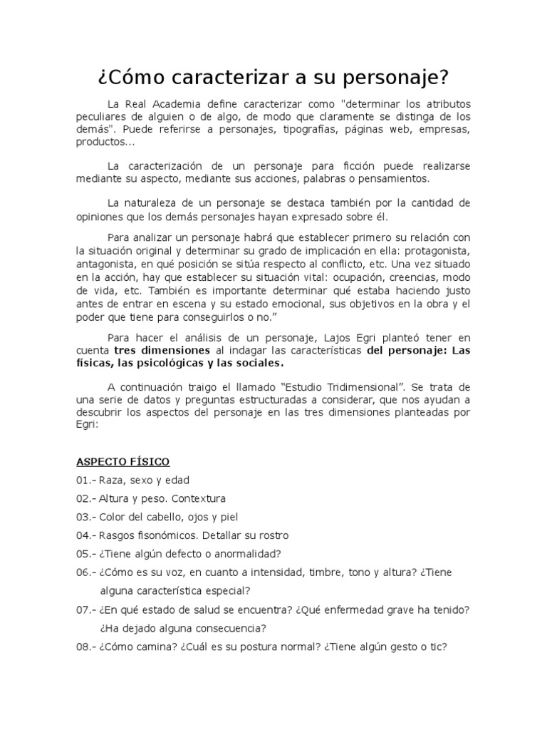 Cómo Caracterizar Un Personaje | PDF | Sicología | Science